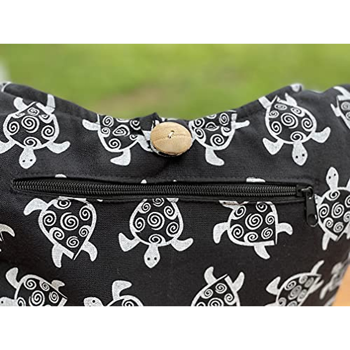 Fully Lined Sea Turtle Crossbody Sling Bag - Front Zippered Pocket - Handmade Bohemian Thai Hippie hobo Shoulder Cotton Purse - Medium - Black and White (Black and White)