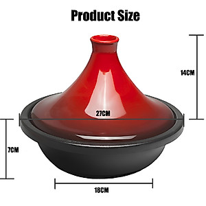 Xgxoz Cast Iron Tagine Pot for Cooking, Enameled Cast Iron Cooking Pot High-Quality Cookware with Enameled Cast Iron Base And Ceramic Cone-Shaped Lid