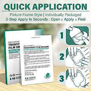 Everlit Care Transparent Film Dressing, Large Waterproof Adhesive Patch | Window Frame Wound Cover for Post Surgical Shower, IV Shield, Tattoo Aftercare Bandage (6" x 8" | 10 Pack)