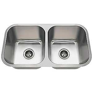 MR Direct 3218A-16 Stainless Steel Undermount 32-1/4 in. Double Bowl Kitchen Sink, 16 Gauge
