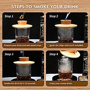 Whiskey Smoker Kit with Torch | Old Fashioned Cocktail Kit with Cocktail Smoker and 4 Drink Smoker Flavors Making a Great Whiskey Gifts for Men and Bourbon Lovers (NO FUEL)