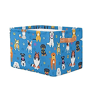 Pardick Animal Dog Breed Paw Storage Basket Storage Cube Bins Cute Puppy Print Canvas Collapsible Toy Basket Organizer Waterproof Laundry Box with Handle for Shelf Closet Office Bedroom, 2PCS