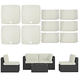 ClawsCover 10Pack Outdoor Seat and Back Cushions Replacement Covers Fit for 5 Pieces 4-Seater Wicker Rattan Furniture Patio Conversation Set Sectional Couch Chair,Cream-Include Cover Only