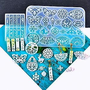 FineInno Resin Mold,Earring Mold Epoxy Pendant Molds Jewelry Molds Casting Silicone Molds Resin Leaf,Teardrop, Round, Heart Shaped, Snowflake Etc (Cute Earring Mold)
