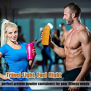 Stackable Protein Powder Travel Container with Carabiners & Funnels, Portable Protein Powder Container to Go, Protein Powder Funnel Set, Travel Protein Powder Containers for Fitness, Travel (YELLOW)