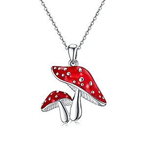 LONAGO Mushroom Necklace 925 Sterling Silver Two Mushrooms Pendant Necklace Jewelry for Women
