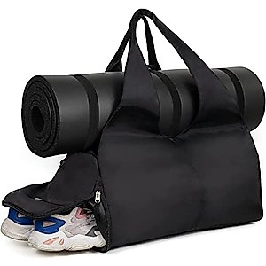 Sports Gym Bag for Women Mens, Crincy Black Weekender Overnight Travel Bag for Women fit 13.3 IN Laptop, Waterproof Tote Duffel Bag with Shoes Compartment and Wet Pocket for Plane, Yoga, Swimming.