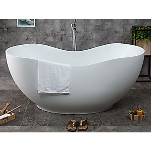 ALFI brand AB9949 66" White Solid Surface Smooth Resin Soaking Bathtub, 65.75" L x 31.5" W x 28.5" H
