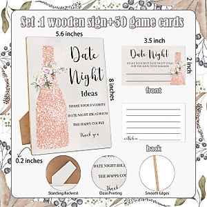 Date Night Ideas for Couples, Bridal Shower Games Date Night Sign, 1 Wooden Sign with 50 Cards, Floral Wishes Advice Game for Wedding, Bachelorette Party Night, Engagement Decoration