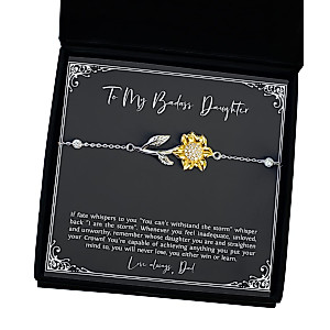 To My Badass Daughter Bracelet From Dad, 925 Sterling Silver Bracelet with 14k Gold Sunflower Charm, Daughter Gift from Dad, Gifts for Daughters from Dad, Birthday Present for Teen Girls