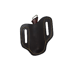 Leather Knife Sheath Slanted Pancake Sheath, 5 Inch Tooled Leather Sheath Belt Clip, Belt Sheath,Trapper Knife Sheath Belt Loop Case Pouch Holder (Dark Brown)