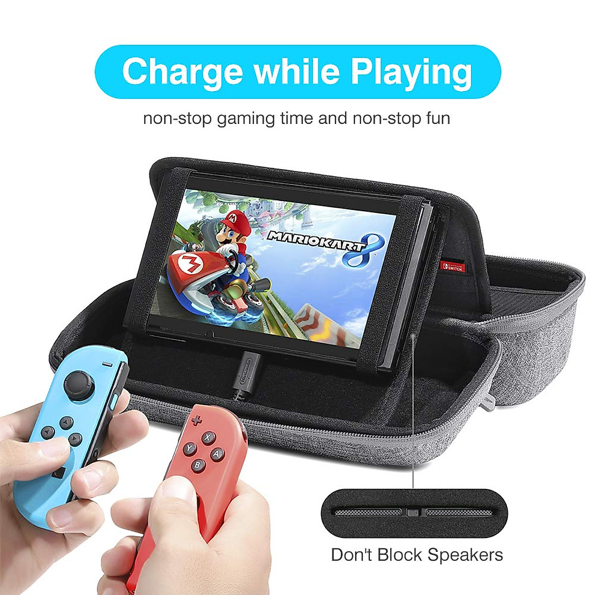VUP Carrying Case Compatible with Nintendo Switch, Protective Hard Cover Storage Case, Portable Travel Carry Case for Accessories and 18 Game Cartridges, Gray
