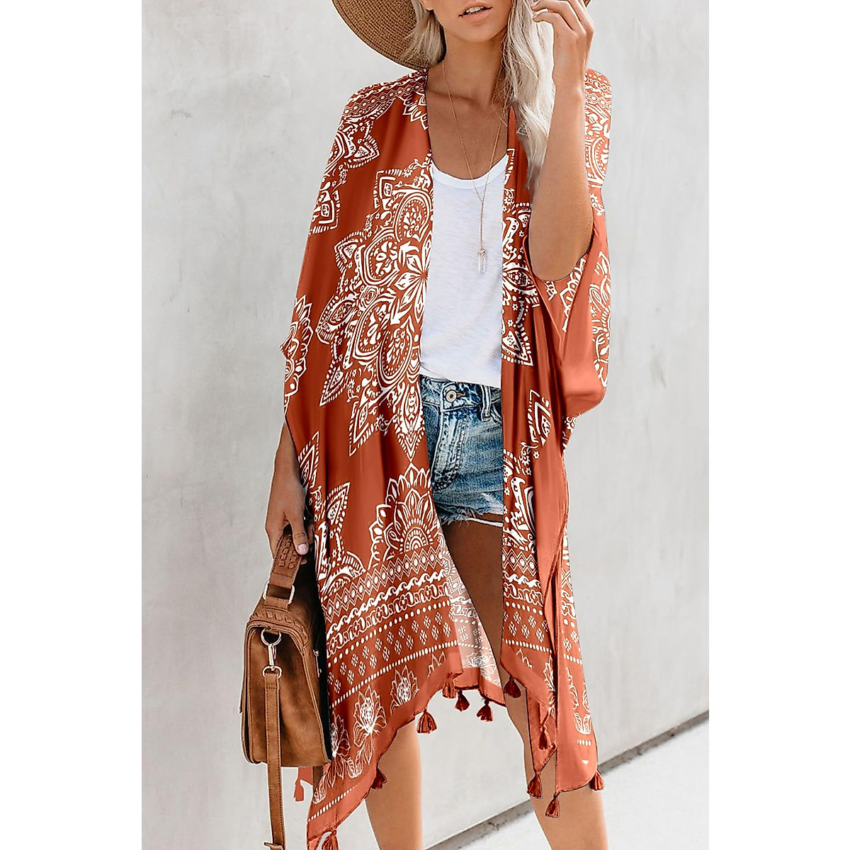 Dokotoo Womens Fashion 2025 Print Open Front Long Kimonos Cover up Pop Pop Tassel Split Cardigan Holiday Beach Swimsuit Coverup Swim Bikini Loose Bathing Suit Cover up Swimwear