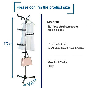 NSYNSY Metal Coat Stand Free Standing Hall Tree Coat Rack Stand Hooks Home Office Entryway Space Saver Gray