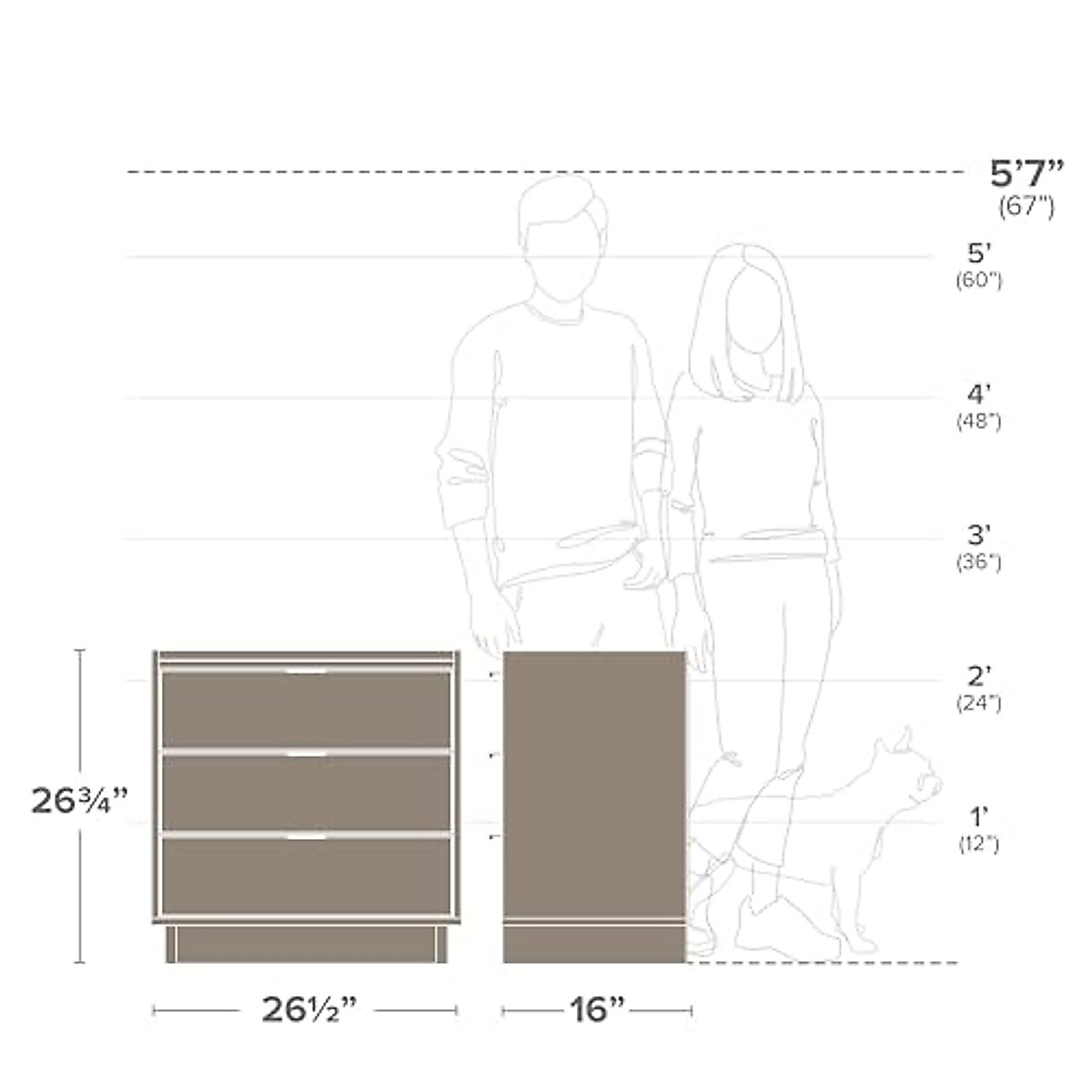 Prepac Simply Modern Nightstand Bedside Table, Natural Oak Nightstand for Bedroom, End Table with 3 Drawers 26.5" W x 26.75" H x 16" D