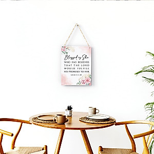 Inspirational Bible Verse Wall Art Decor Pink Luke 1:45 Christian Gifts for Women Scripture Wooden Hanging Sign for Modern Home Office Kids Room Bathroom Bedroom Wall Art Decoration 8 x 10 Inches