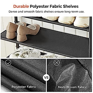 VASAGLE Shoe Rack, 4 Tier Shoe Storage Rack for 9-12 Pairs of Shoes, Shoe Organizer for Entryway, with 3 Fabric Shelves and Wooden Top, Steel Frame, Industrial, Rustic Brown and Black ULBS035B01