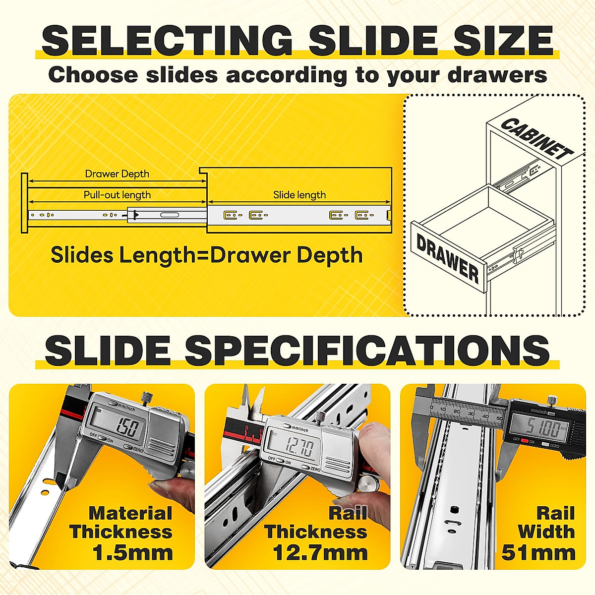 AOLISHENG 1 Pair Heavy Duty Drawer Slides 12 14 16 18 20 22 24 26 28 30 32 34 36 38 40 Inch 100 lb Load Capacity Side Mount Full Extension Ball Bearing Cabinet Rails Tool Box Runners Tracks Glides