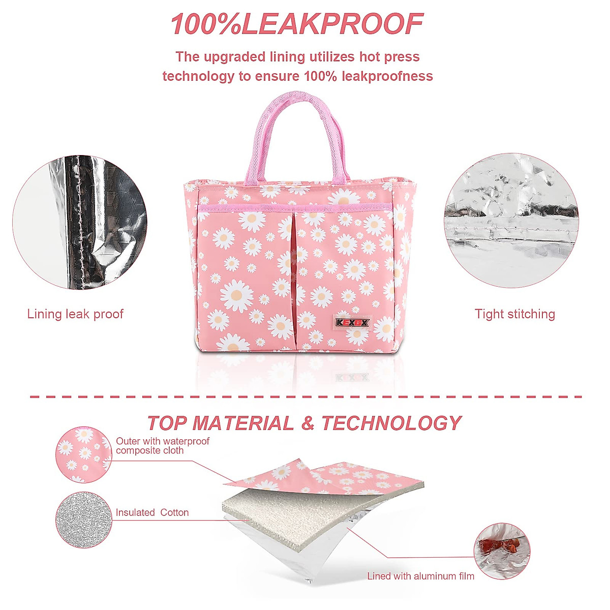 KEXGX Lunch Bag for Women, Insulated Lunch Bag Lunch Box for adults Lunch Box for Women Reusable Thermal Cooler Lunch Box for Work School Picnic Outdoor (Pink)