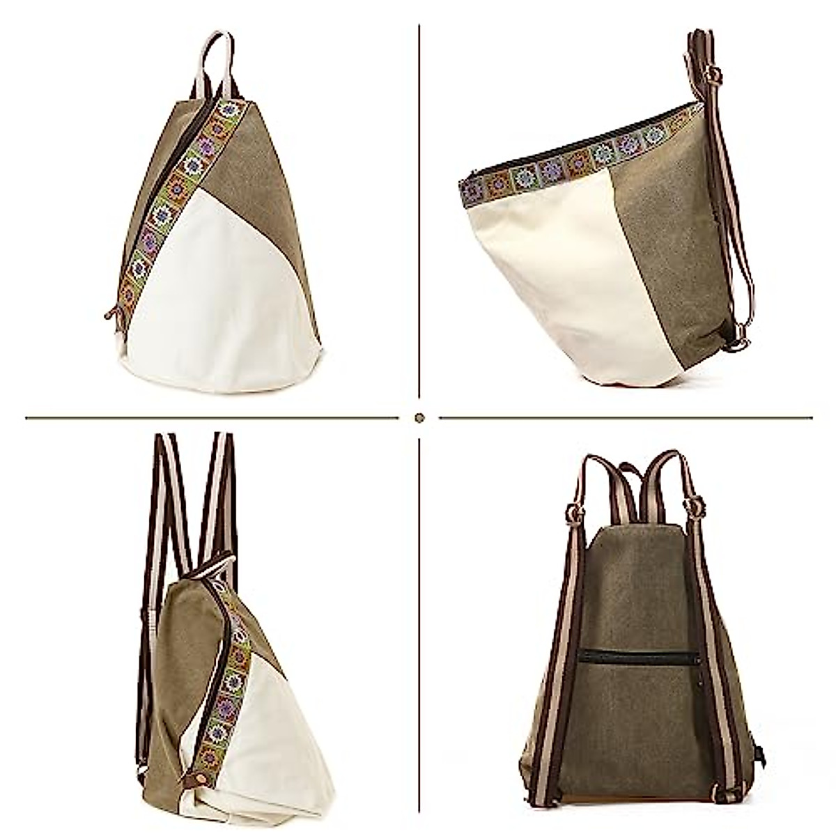 MAZEXY Heavey Duty Women Backpack Canvas Shoulder Bag Anti-theft Rucksack Fashion Backpack Green&white