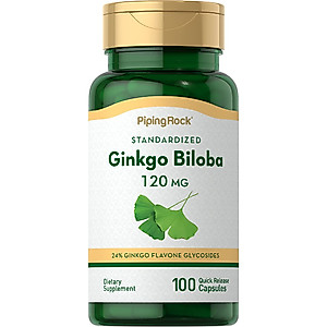 Piping Rock Ginkgo Biloba Supplements 120mg | 100 Capsules | Standardized Extract | Non-GMO, Gluten Free