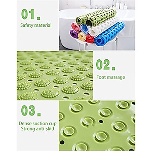 Scceatti Bathroom Rugs Quick Drying Bath Mat 32 x 16 Light Blue Bathroom Floor Mat Shower Mat Extra Large Non Slip Mat for Elderly & Kids Bathroom Drain Holes Strong Suction Cups for Bathroom Floor