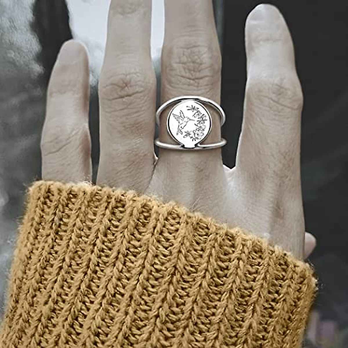 SIMONLY Hummingbird Ring S925 Sterling Silver Middle Ring Finger for Women Hummingbird Jewelry Gift for Bird Lover,9