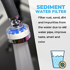 Skylarlife Sink Pure Water Faucet Mount Filters Remove Rust Dirt and Impurities Stainless Steel 360 Degree Rotatable Anti-Splash High Pressure Faucet with 6 Filters