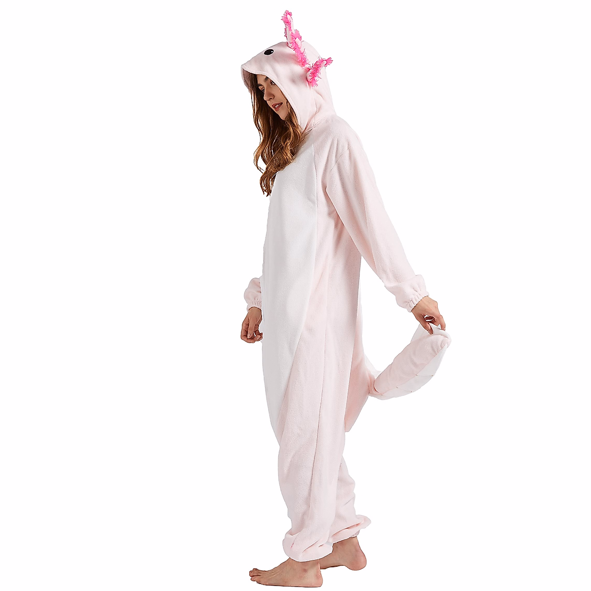 DELEY Unisex Pink Axolotl Onesie Adult Pajamas Halloween Cosplay Costume Animal Jumpsuit Homewear Sleepwear