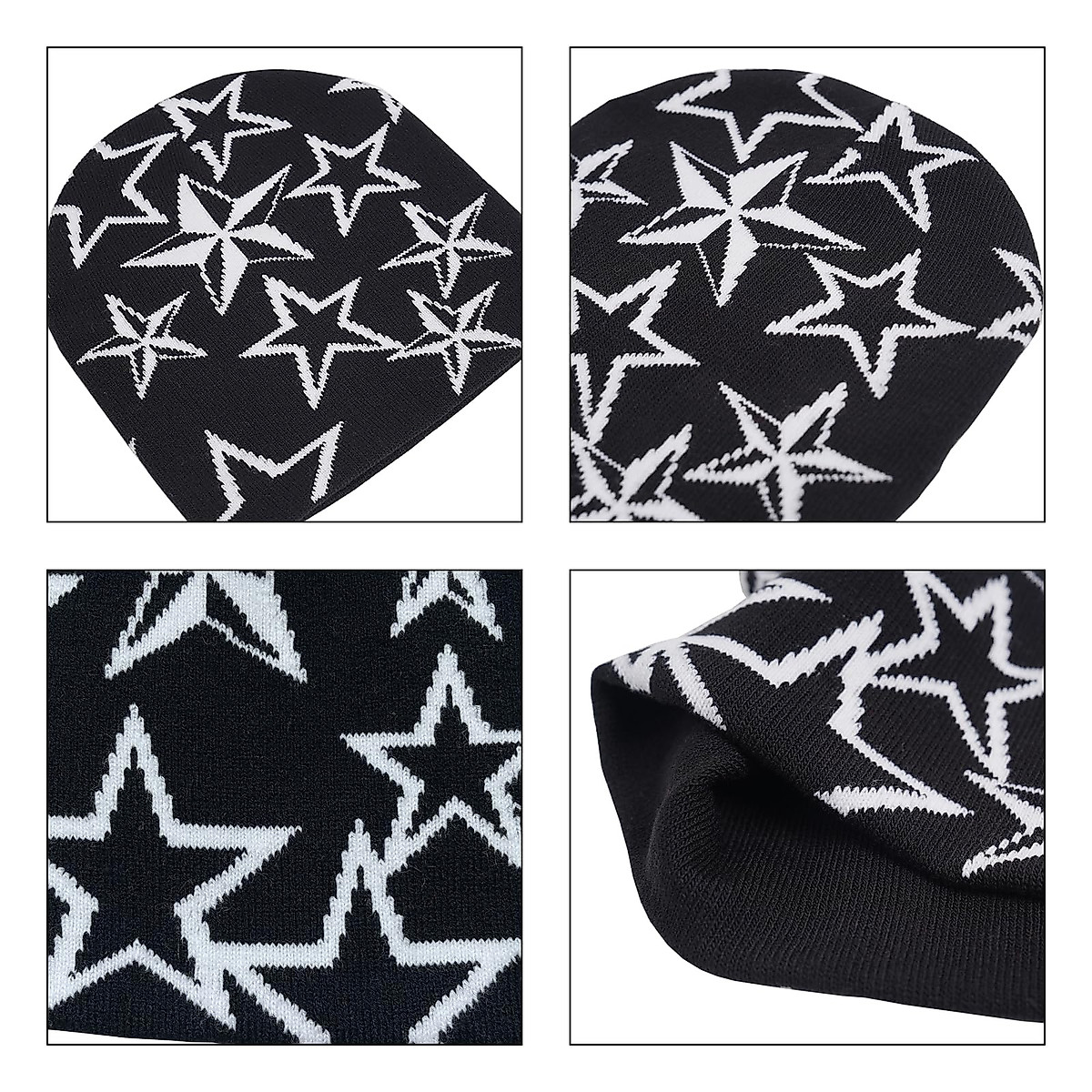 Diskebuiss Y2k Wool Beanie for Unisex-Adults, Star Pattern, One Size, White