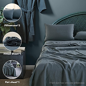 pinéllia Linen Sheets Full Size,Premium 100% Stone Washed French Linen Bed Sheets,Luxury Ultra Soft Durable 4-Piece Linen Bedding Sheet Set,Dark Grey