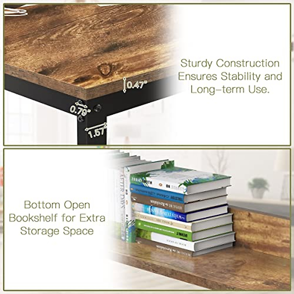 WiberWi L Shaped Desk, Office Computer Corner Desk, 55 inch Home Gaming Desk Table, Writing Study Workstation with Storage Shelves for Home Office, Space-Saving, Industrial, Rustic Brown