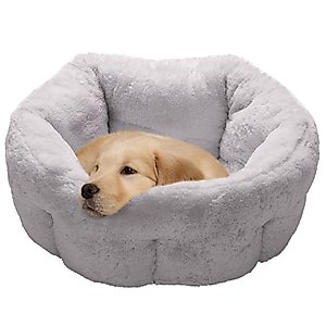 Furhaven 23" Round Self-Warming Pet Bed for Indoor Cats & Medium/Small Dogs, 100% Washable, For Pets Up to 45 lbs - Hi Lo Plush Luxe Faux Fur Cuddler - Gray, Medium