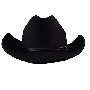 UwantC Faux Felt Cowboy Hats for Men Women Western Cowgirl Hat with Buckle Black One Size