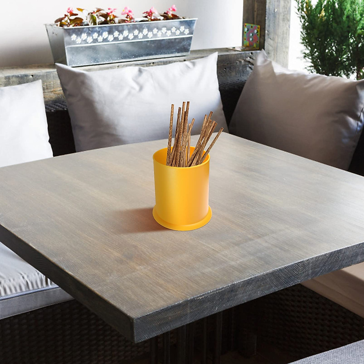 DOITOOL Ceramic Dishes Plastic Kitchen Utensil Holder Utensil Crock Cutlery Holder Spoon Spatula Holder Utensil Caddy Organizer for Kitchen Countertop Yellow Spoons Silverware