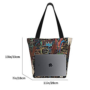 antcreptson Jean-Michel Basquiat Extra Large Canvas Market Beach Travel Reusable Grocery Shopping Tote Bag Portable Storage Handbags