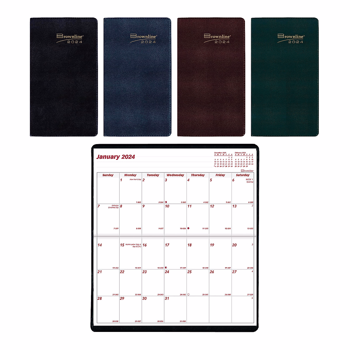 Brownline 2024 Essential Monthly Two-Year Pocket Planner, January 2024 to December 2025, Stitched Binding, 6.5" x 3.5", Assorted Colors (CA24.AST-24)