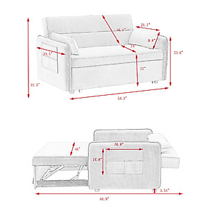 Eafurn Sofa Bed Sleeper, Blue Couch with Side Pockets and Pillows