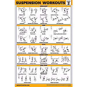 16 Pack - Exercise Workout Poster Set: Dumbbell, Suspension, Kettlebell, Bands, Medicine Ball, Battle Rope, Stretching, Bodyweight, Barbell, Yoga, Exercise Ball (PAPER - NOT LAMINATED, 18" x 24")