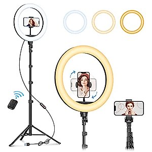 Weilisi 12" Selfie Ring Light with 63" Tripod Stand, Dimmable LED Ring Light with Phone Holder and Wireless Remote, [2-in-1] Ring Light & Selfie Stick for Photography/Makeup/Live Stream/YouTube