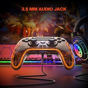 NYXI Wireless Controller for PS4, Hall Effect Joysticks Triggers, Transparent Controller with Breathing RGB Light, Programmable Buttons, 3.5mm Audio Jack Compatible with PS4/PC/iOS/Android