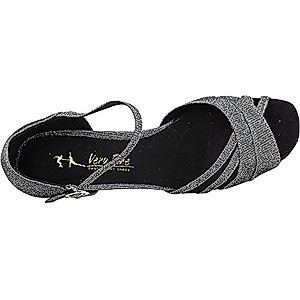 Women's Ballroom Dance Shoes Salsa Latin Practice Dance Shoes Black Glitter Satin 6030FTEB Comfortable - Very Fine 1" Heel 8.5 M US [Bundle of 5]