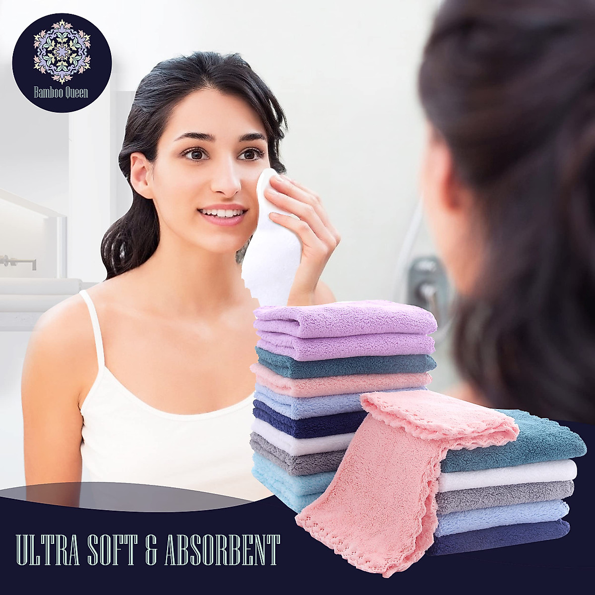 16 Count Premium Makeup Remover Cloths- Super Soft Not Wear Skin - 8×8 Inches - Highly Absorbent Microfiber Coral Velvet Fingertip Face Towels Washcloths for Hand and Make Up, Quick Dry- Multicolor