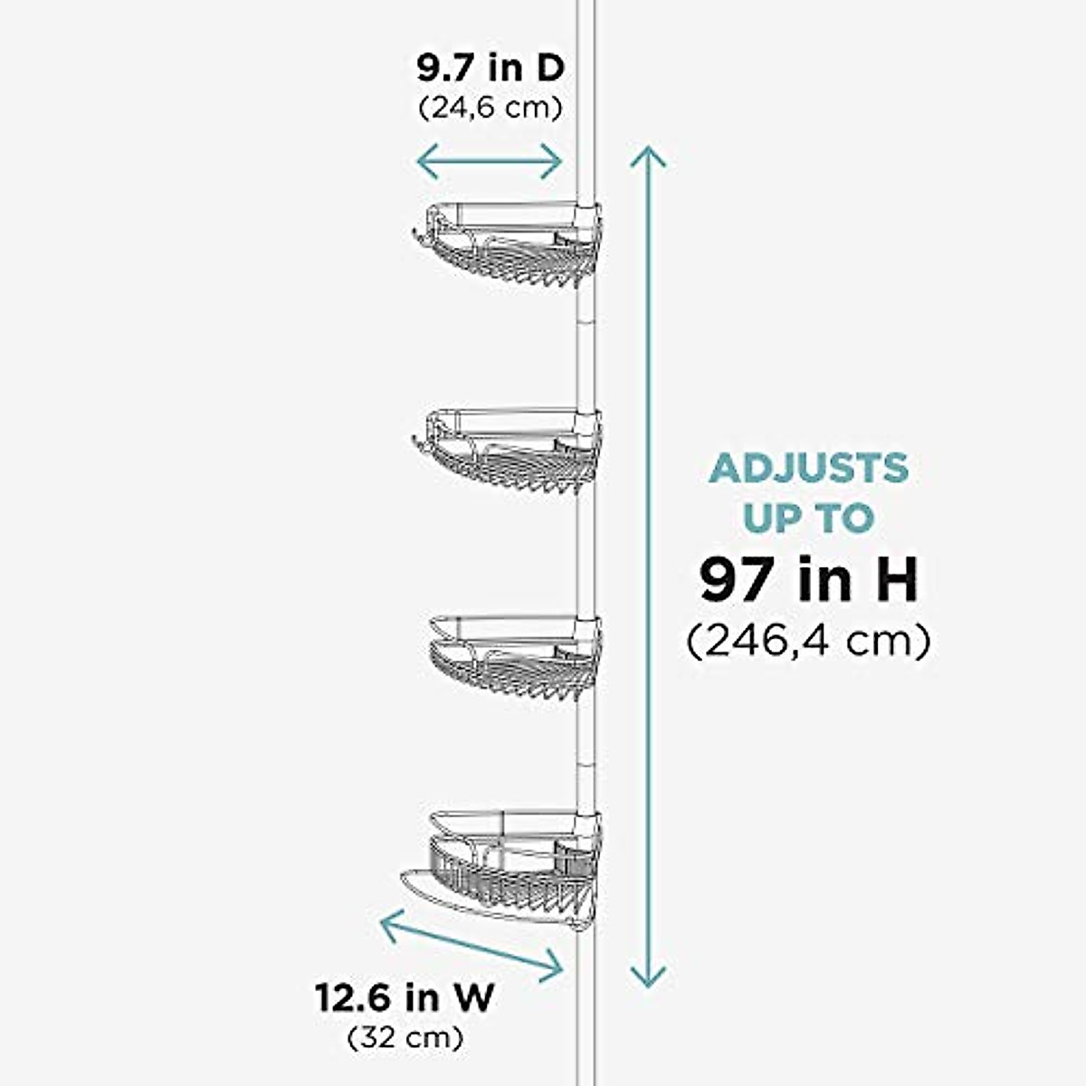 Zenna Home Rust-Resistant Corner Shower Caddy for Bathroom, 4 Adjustable Shelves with Towel Bar and Hooks, with Tension Pole, for Bath and Shower Storage, 60-97 Inch, Bronze