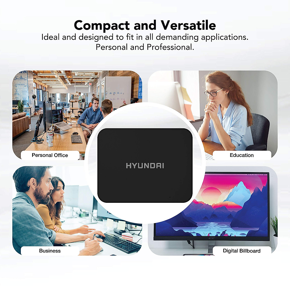 HYUNDAI Business Mini PC 4GB RAM & 64GB SSD & Intel N4020 - Small, Portable and Compact PC Expandable Storage with MicroSD, USB-C, Windows 10 Pro, HDMI & VGA Ports, and Vesa Mount - HTN4020MPC