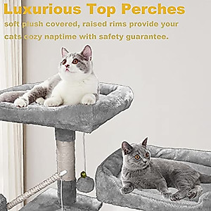 NEGTTE Cat Tree Tower for Indoor Cats,64 inches Large Multi-Level Cat Activity Center with Condos,Scratching Posts,Removable Fur Ball Sticks,Light Gray