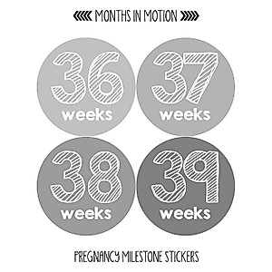 Months In Motion Pregnancy Weekly Belly Growth Stickers - Week to Week Pregnant Expecting Photo Prop - Maternity Keepsake - Baby Bump - Large Set of 36 Weekly Photo Sticker