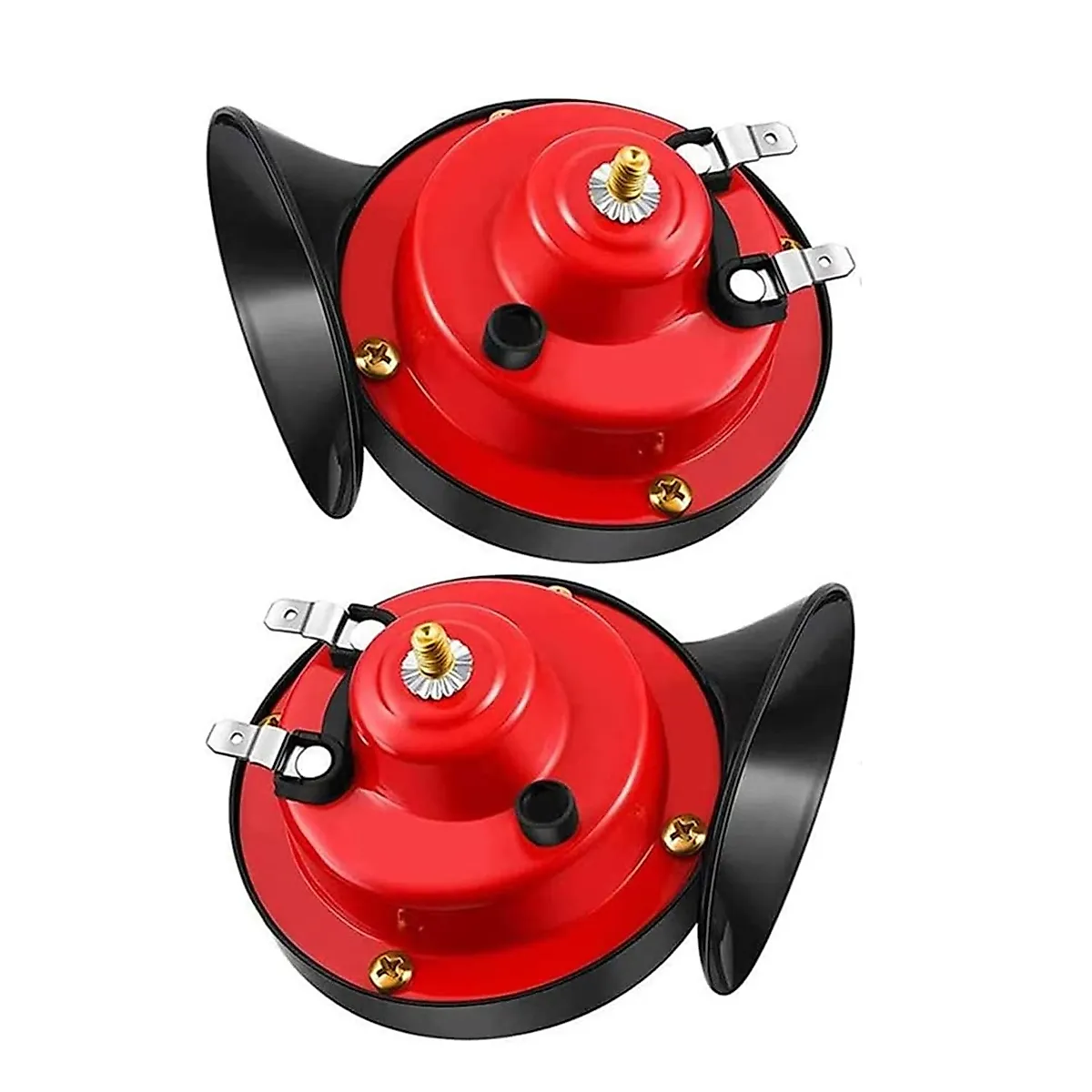 Super Loud Train Horn,1Pair 12V Waterproof Electric Snail Horn Car Horn for Trucks, Train, Boat,Cars, Motorcycle, Bikes & Boats… (Red)