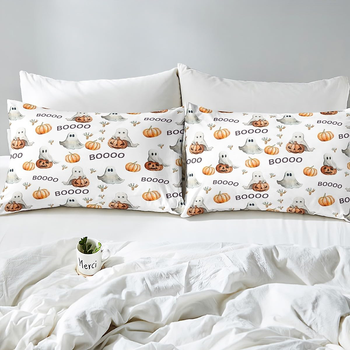 Manfei Halloween Kids Duvet Cover Set King Size, Autumn Pumpkin Comforter Cover, Cartoon Halloween Ghost Bedding Set for Boys Girls Adults Bedroom Decor, Lightweight Bedspread Cover, 2 Pillowcases