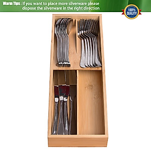 guiogc Bamboo Silverware Drawer Organizer, Kitchen Small Silverware Organizer, Utensil Tray Holder, Cutlery Tray for Spoons, Forks, Knives, Suitable for a family of 2-4